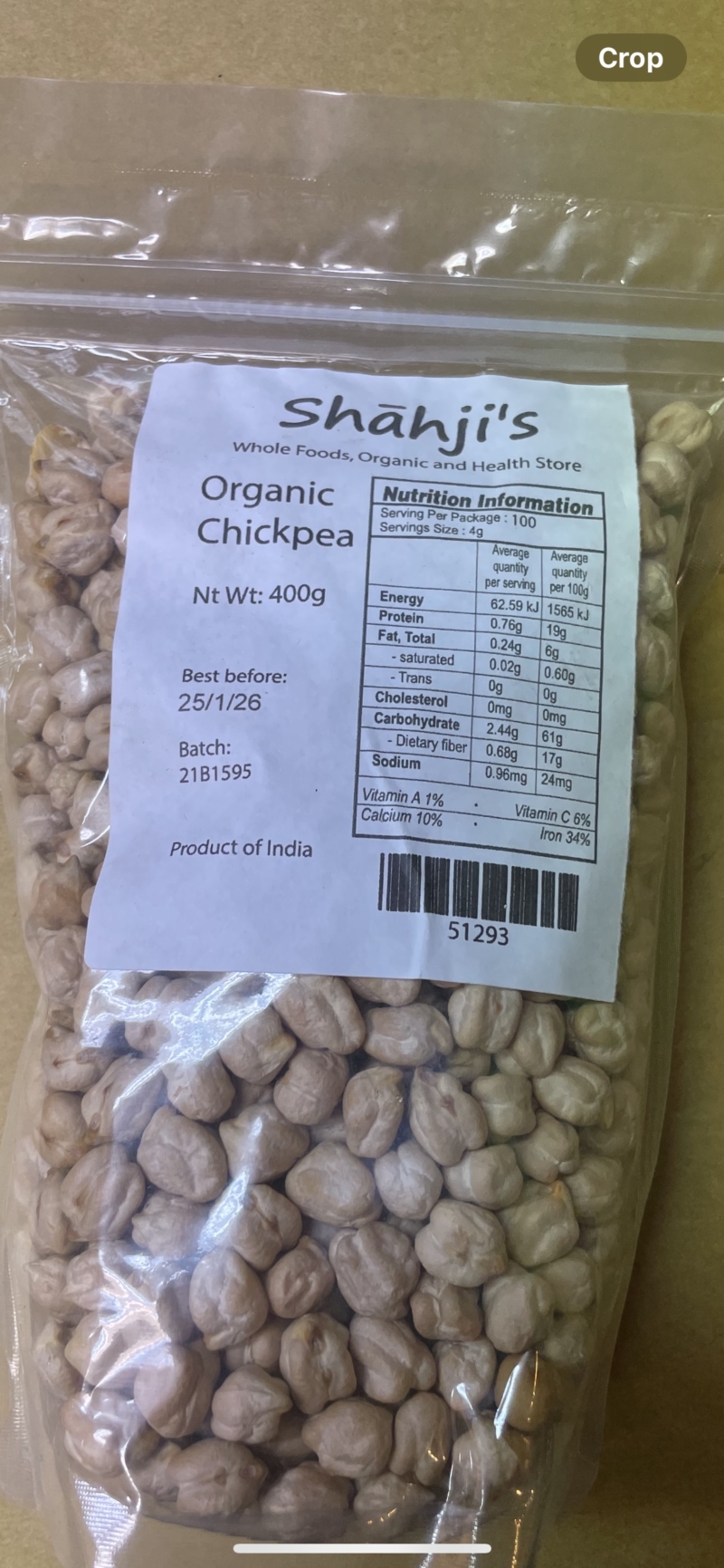 Organic Chic Peas 400g - Shahji's Spices